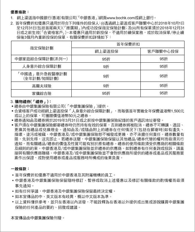 一般保險推廣 中國銀行 香港 有限公司