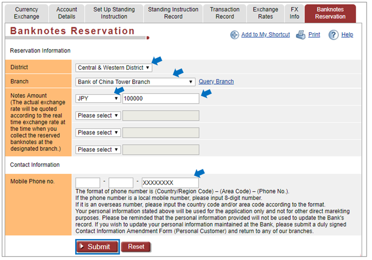 Banknote Reservation | Investment | Bank of China (Hong Kong) Limited