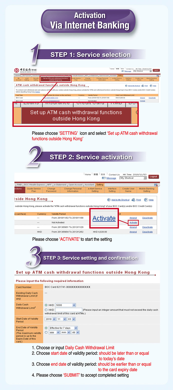Activation Via Internet Banking
