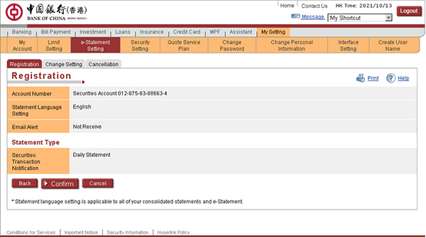 BOCHK e-Statement Service Demo